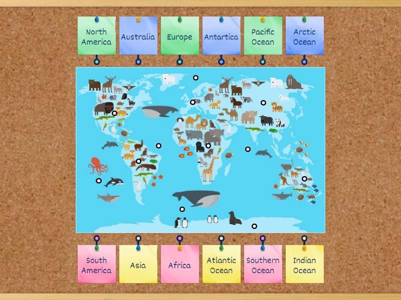 Continents and Oceans - Recall Game - Labelled diagram
