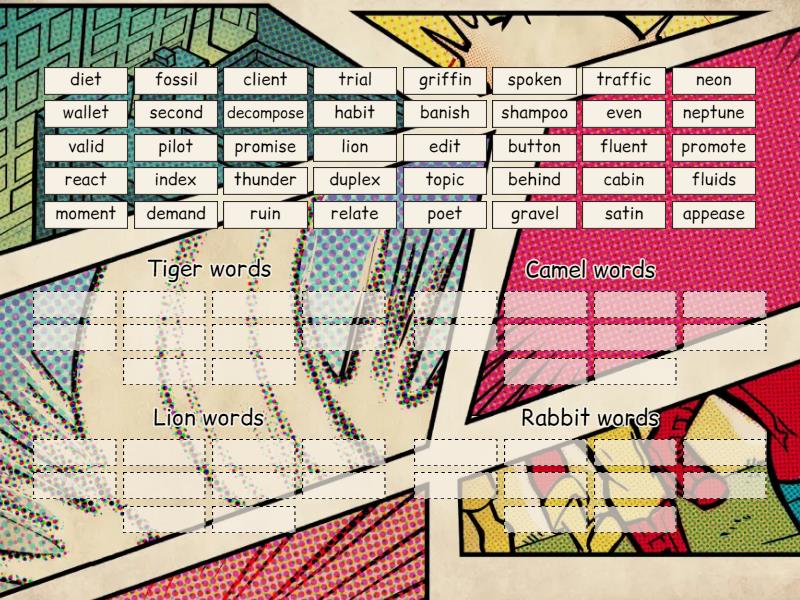 Syllable sort Tiger/ Camel/ Lion/ Rabbit - Group sort