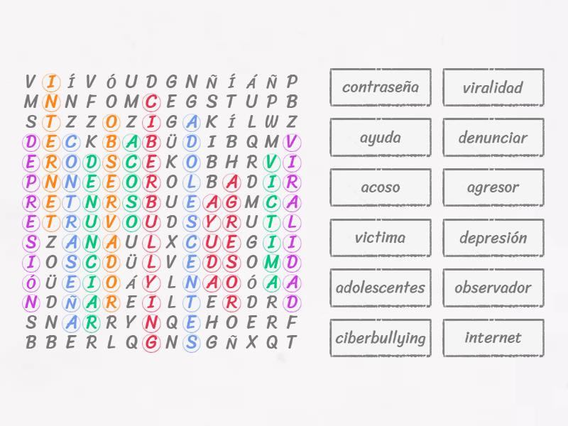 - ciberbullying - Sopa de letras
