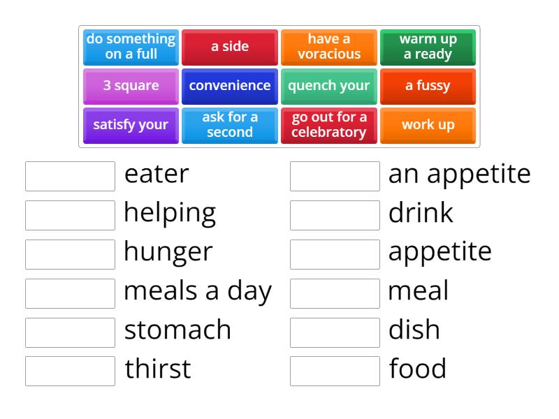 Food collocations - matching - Match up
