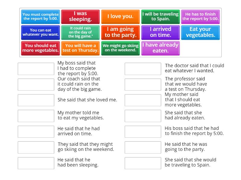 UPPER REPORTED SPEECH - Match up