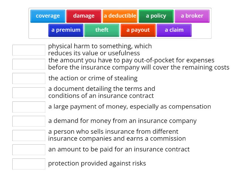Insurance Vocabulary - Match up