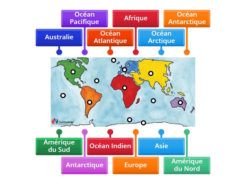 Les Continents et les Océans - Labelled diagram