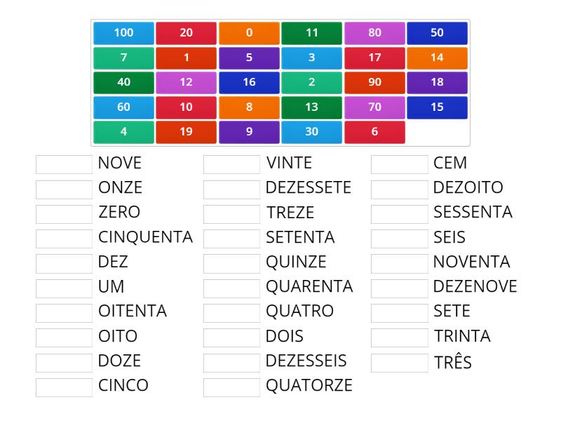 NUMEROS EN PORTUGUES - Połącz w pary