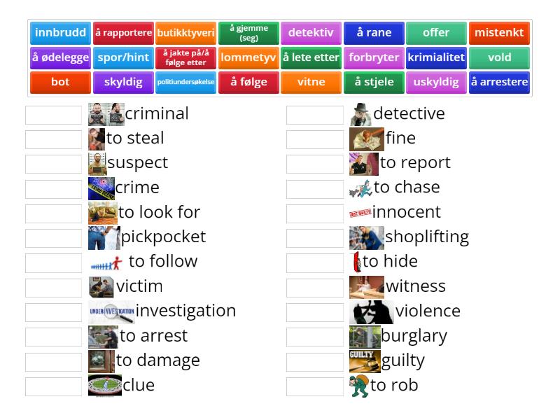 Crime vocabulary - Match up