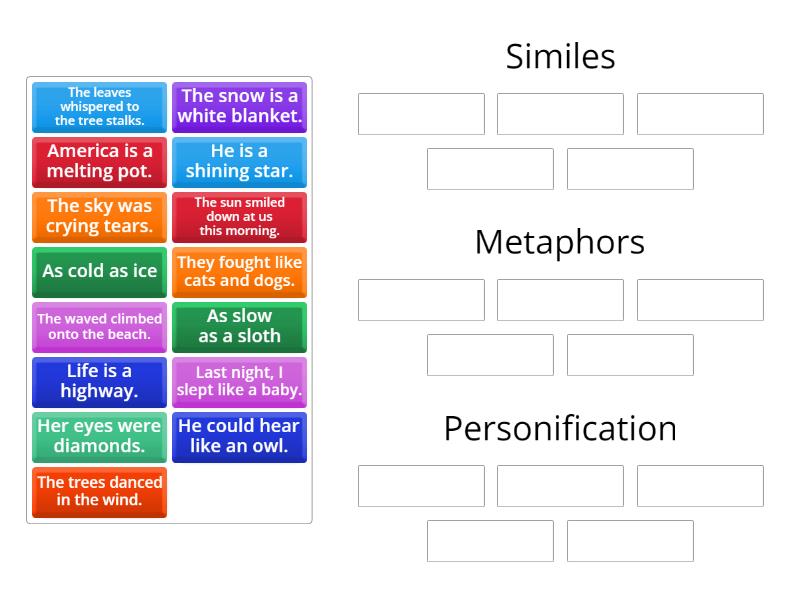 Similes and Metaphors and Personification - Group sort
