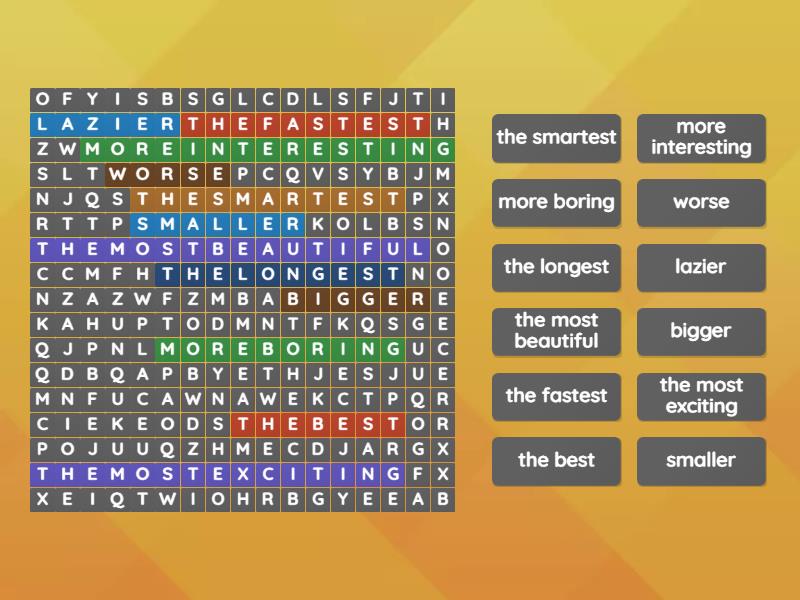 Comparative And Superlative Adjectives - Wordsearch