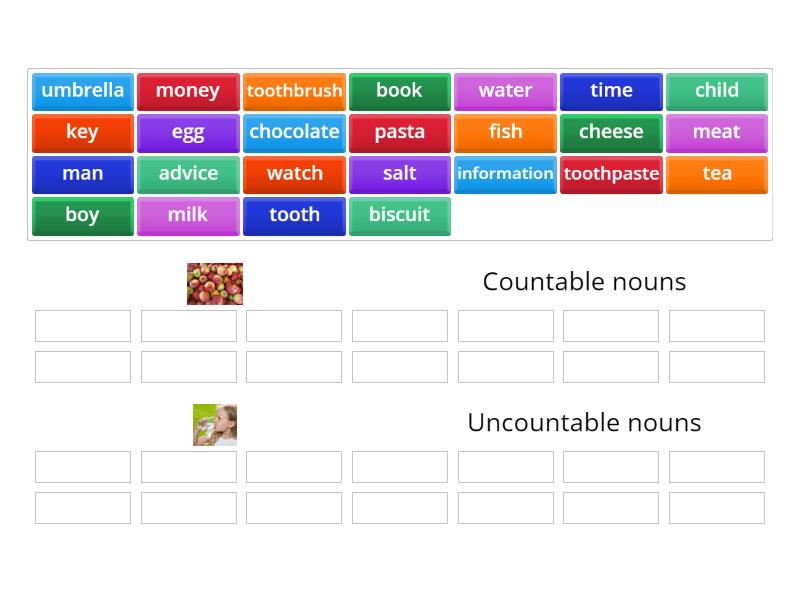 Sorting singular countable and uncountable nouns - Group sort
