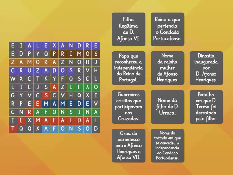 Do Condado Portucalense ao Reino de Portugal - Wordsearch