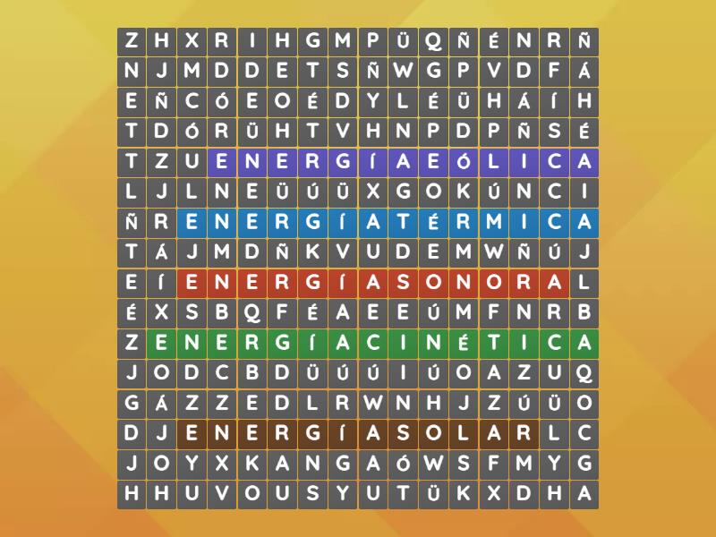 Tipos de energias - Sopa de letras