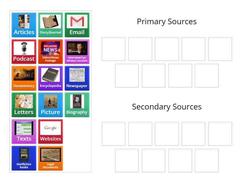 Primary and Secondary Sources - Group sort