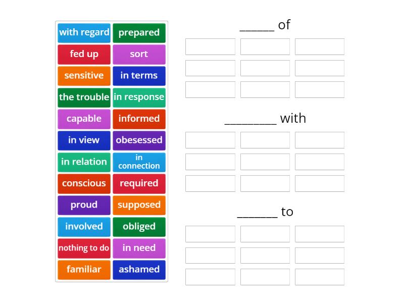 Dependent prepositions revision - Group sort