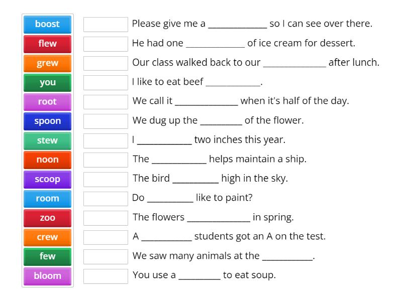 Lesson 16 sentences with spelling words. - Match up