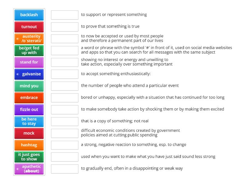 Hashtag Activism Definitions - Match up