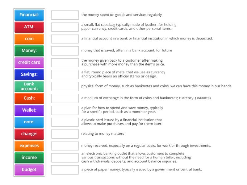 GE 1 Unit 3 Money matters - vocabulary - Une las parejas
