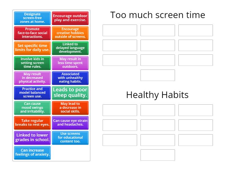 healthy and unhealthy screen habits - Group sort