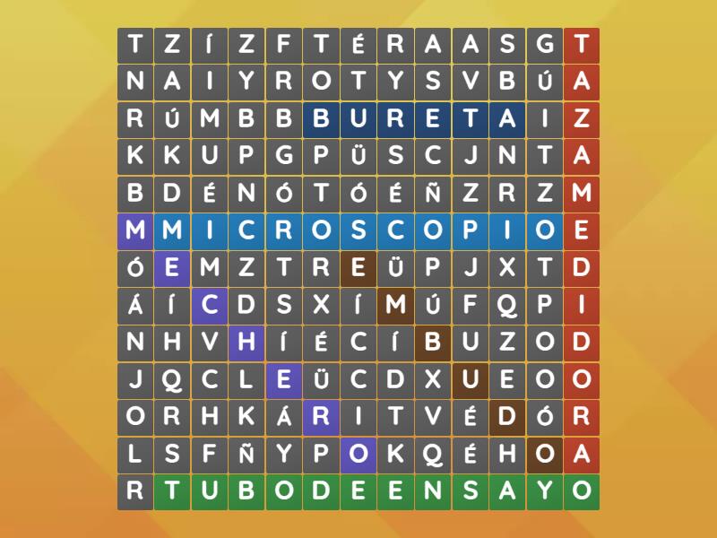 Materiales de laboratorio - Sopa de letras