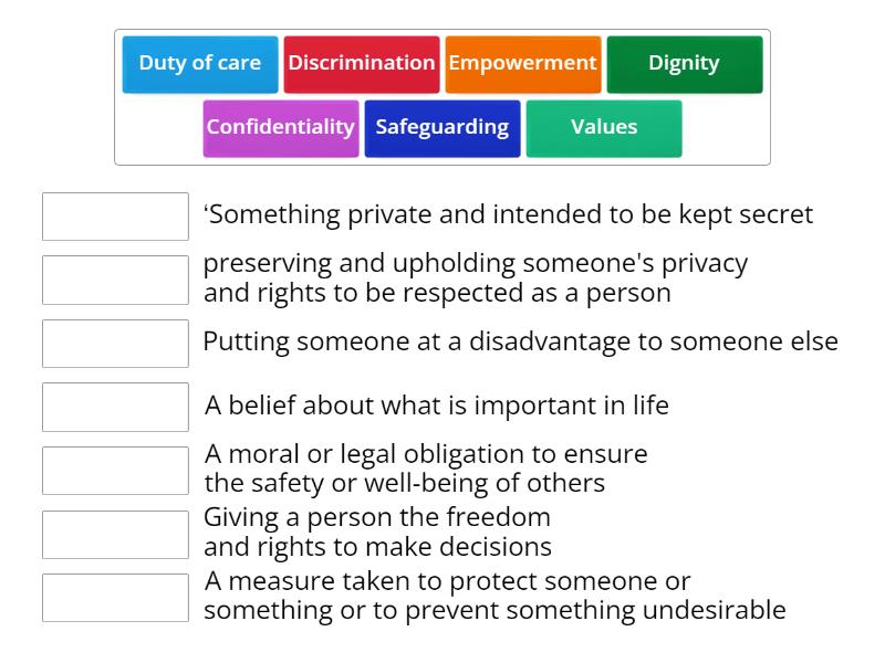 Vocabulary values - Match up
