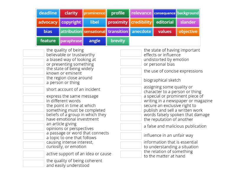 Journalism Vocabulary - Match up