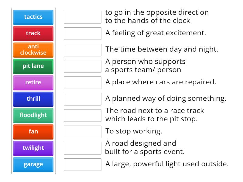 Formula 1 Vocabulary - Match up