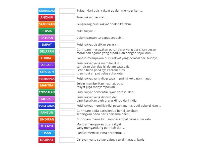 PUISI RAKYAT KELAS 7 - Match up