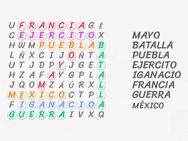 BATALLA DE PUEBLA - Sopa de letras