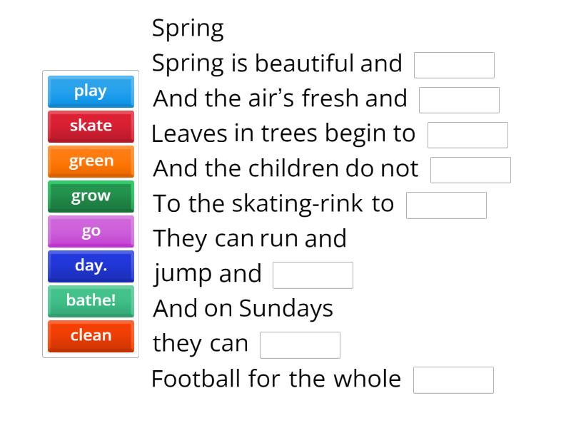 Spring poem Level 3 lesson 24 - Missing word