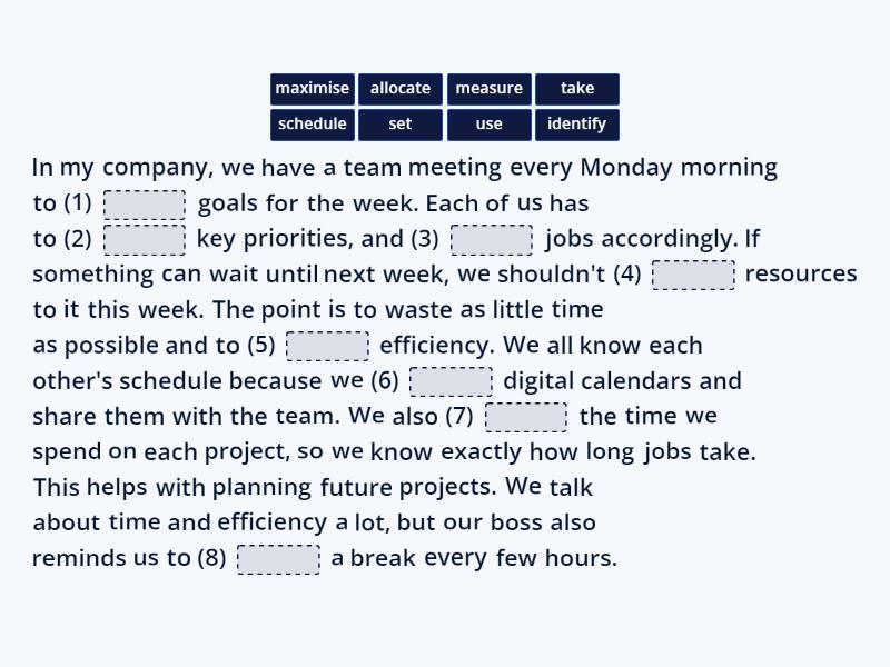 BP - B2 - Unit 7 Time management - Vocabulary/1 - Completar la frase