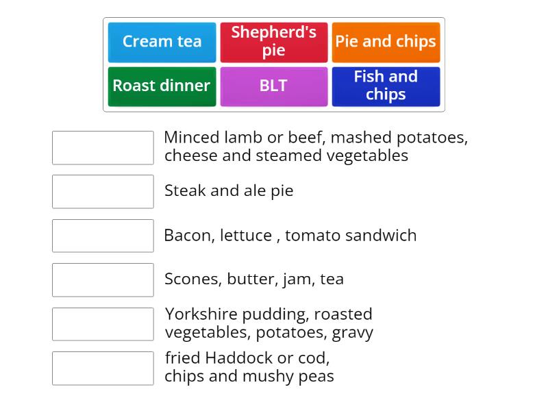 Typical British meals - Une las parejas