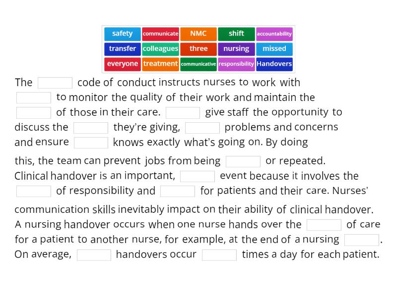 Nursing Handover - Complete the sentence