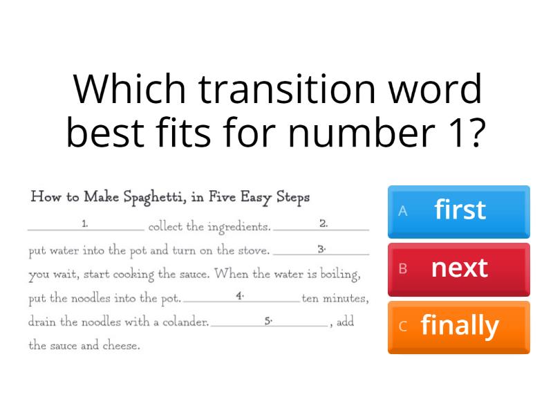 Adding Transition Words - Quiz