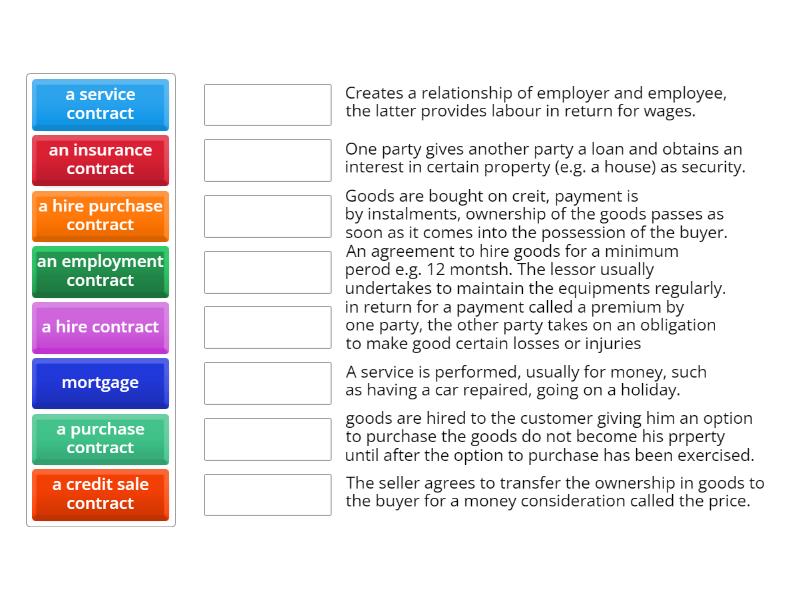 Types of contracts - Match up