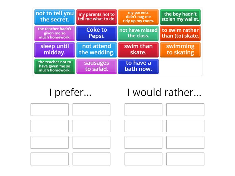 Would prefer / would rather / would prefer ??? - Ordenar por grupo