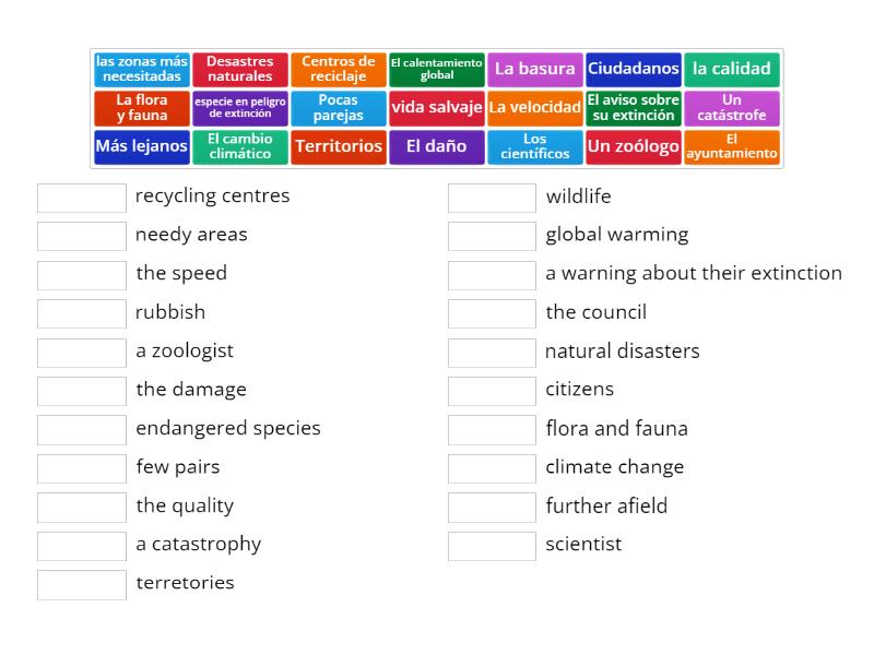 El medio ambiente 2- vocab - Match up