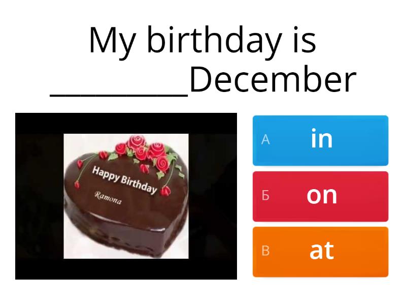 IN ON + month / date - Quiz