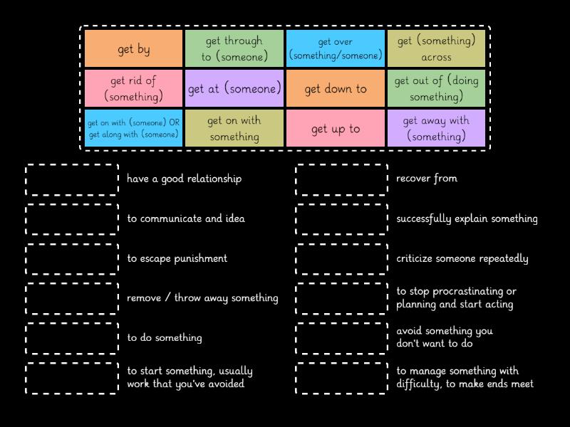CE Silver - Lesson 12 - Phrasal Verb "Get" match the definition - Match up