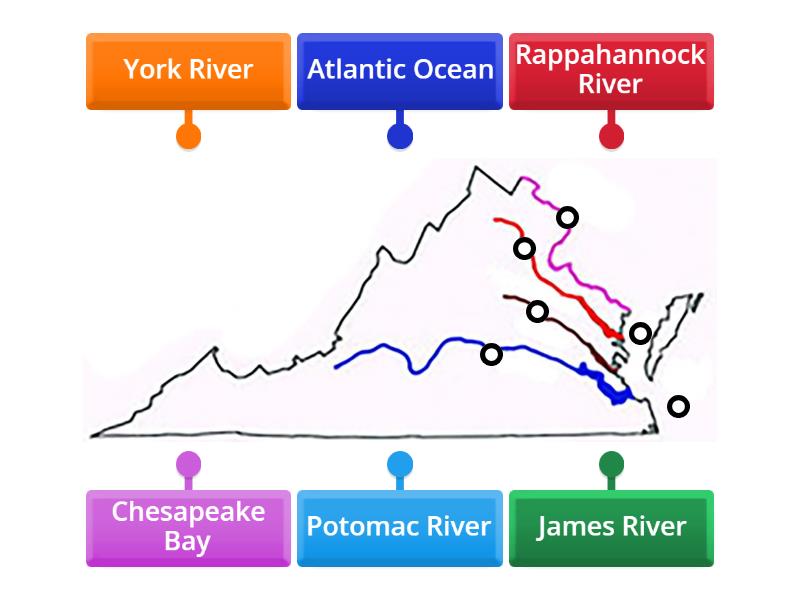 VA Rivers and Large Bodies of Water - Labelled diagram