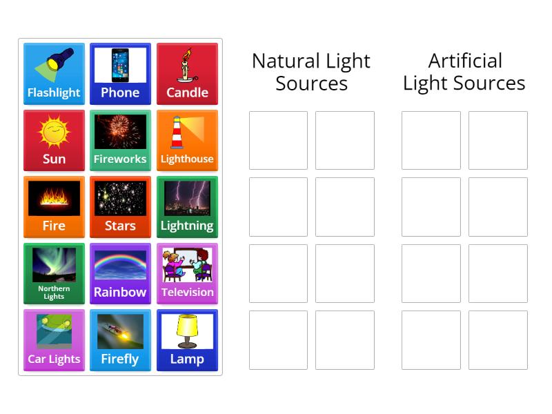 Natural and Artificial Light Sources - Group sort
