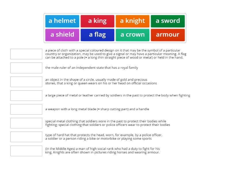 King Arthur - vocabulary - Une las parejas