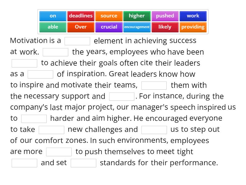 Motivations (vocabulary) - Complete the sentence