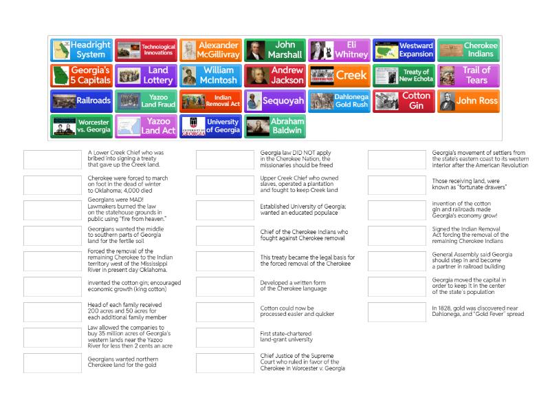 Unit 6: Westward Expansion and Indian Removal - Match up