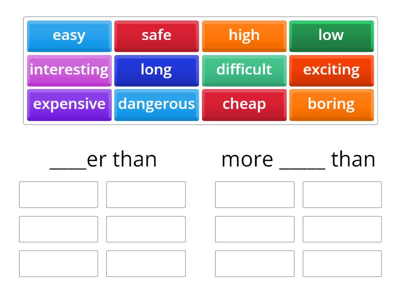 Comparative adjective - short and long - Group sort