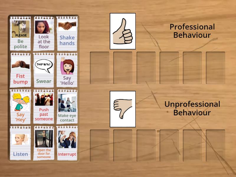 Professional Behaviour - Group sort