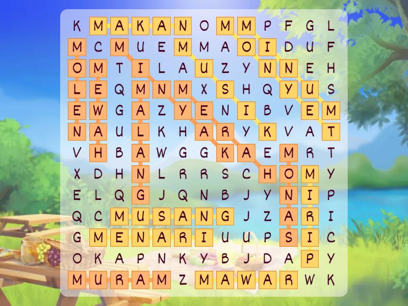 Bahasa bab 4 - Temukan kata berawalan ma-, mi-, mu-, me-, dan mo- ! - Wordsearch