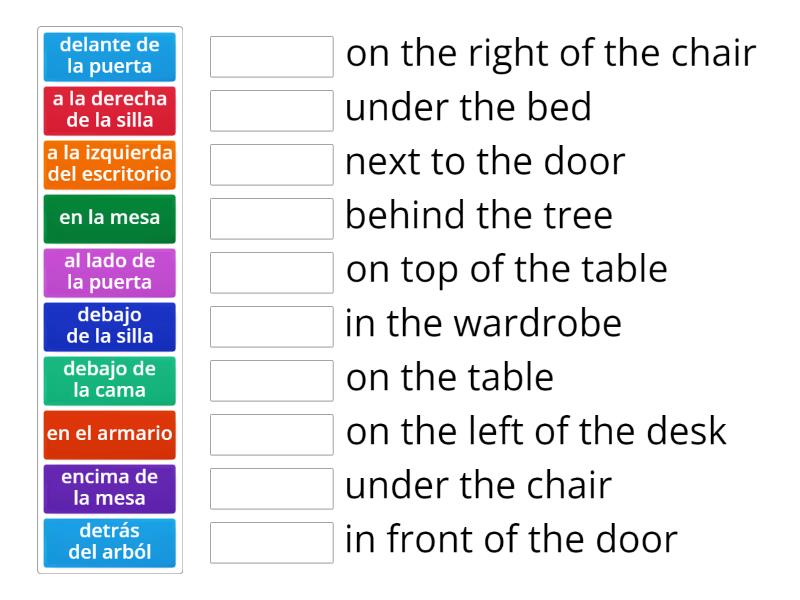 Basic Spanish - prepositions of place - Match up
