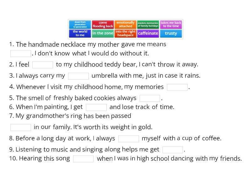 Treasured objects - Complete the sentence