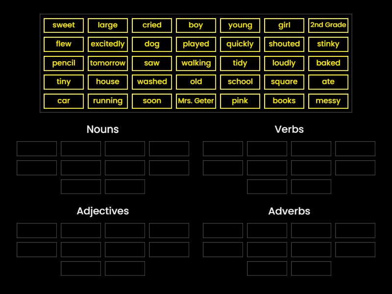 Nouns, Verbs, Adjectives, and Adverbs - Group sort