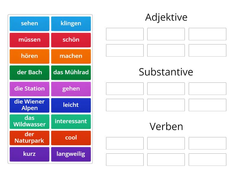 Adjektive - Substantive - Verb (LEKTION 5 Der Wandertag) - Group sort