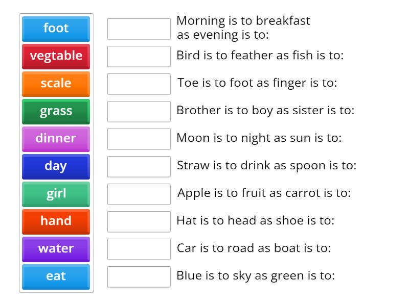 Analogies - Match up