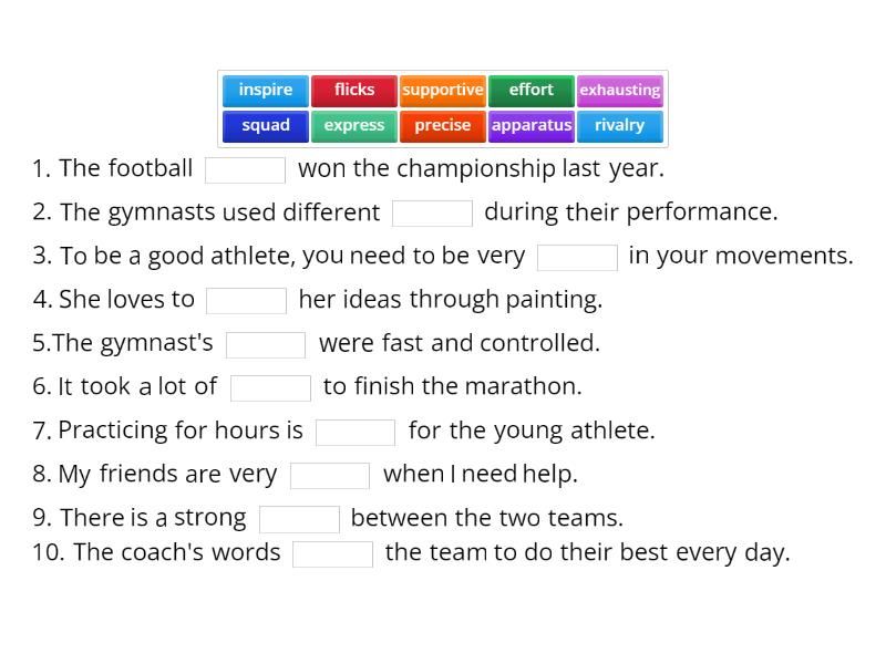 Olympic Games - Vocabulary Review - Complete the sentence